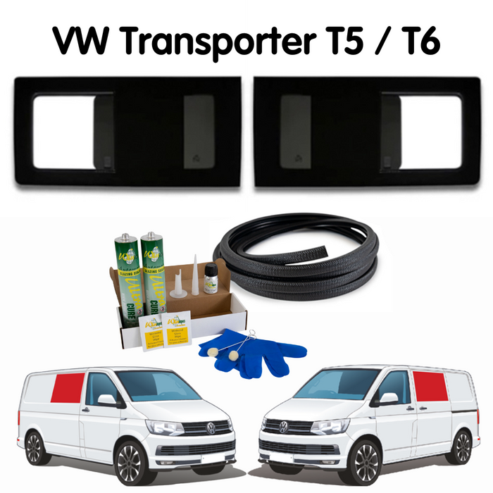 Pair of Opening Side Windows + Fitting Kit for VW Transporter T5 to T6