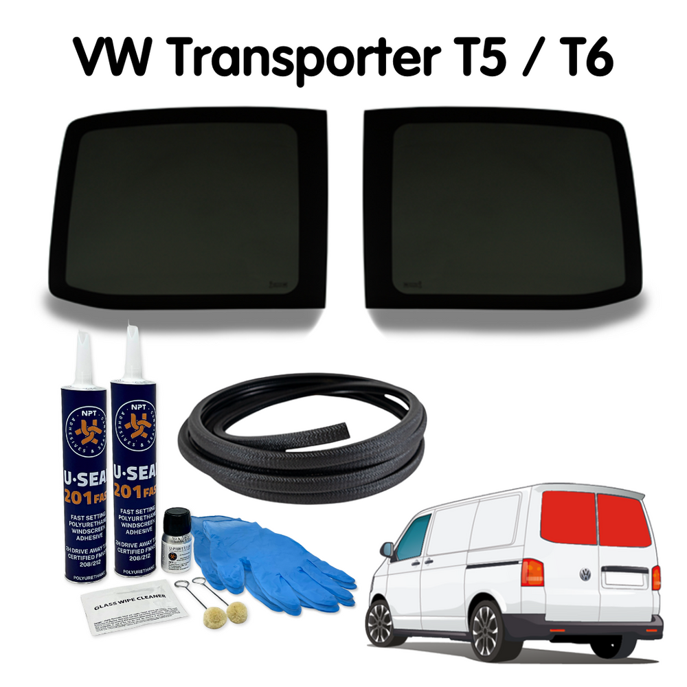 Pair of Opening Side Windows + Fitting Kit for VW Transporter T5 to T6