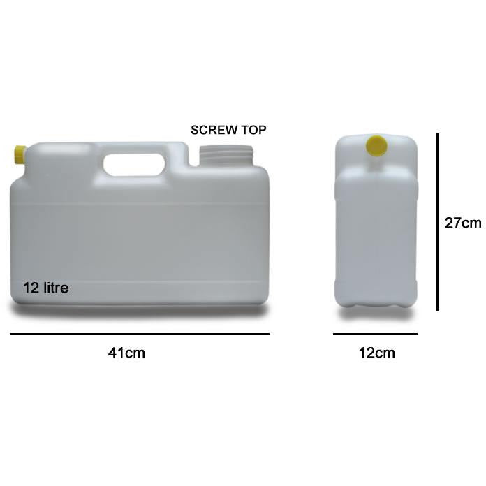 12 Litre Water Container - Fixed Handle & Screw Top (Includes 2 Caps)