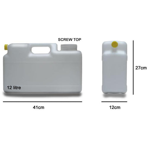 12 Litre Water Container - Fixed Handle & Screw Top (Includes 2 Caps)